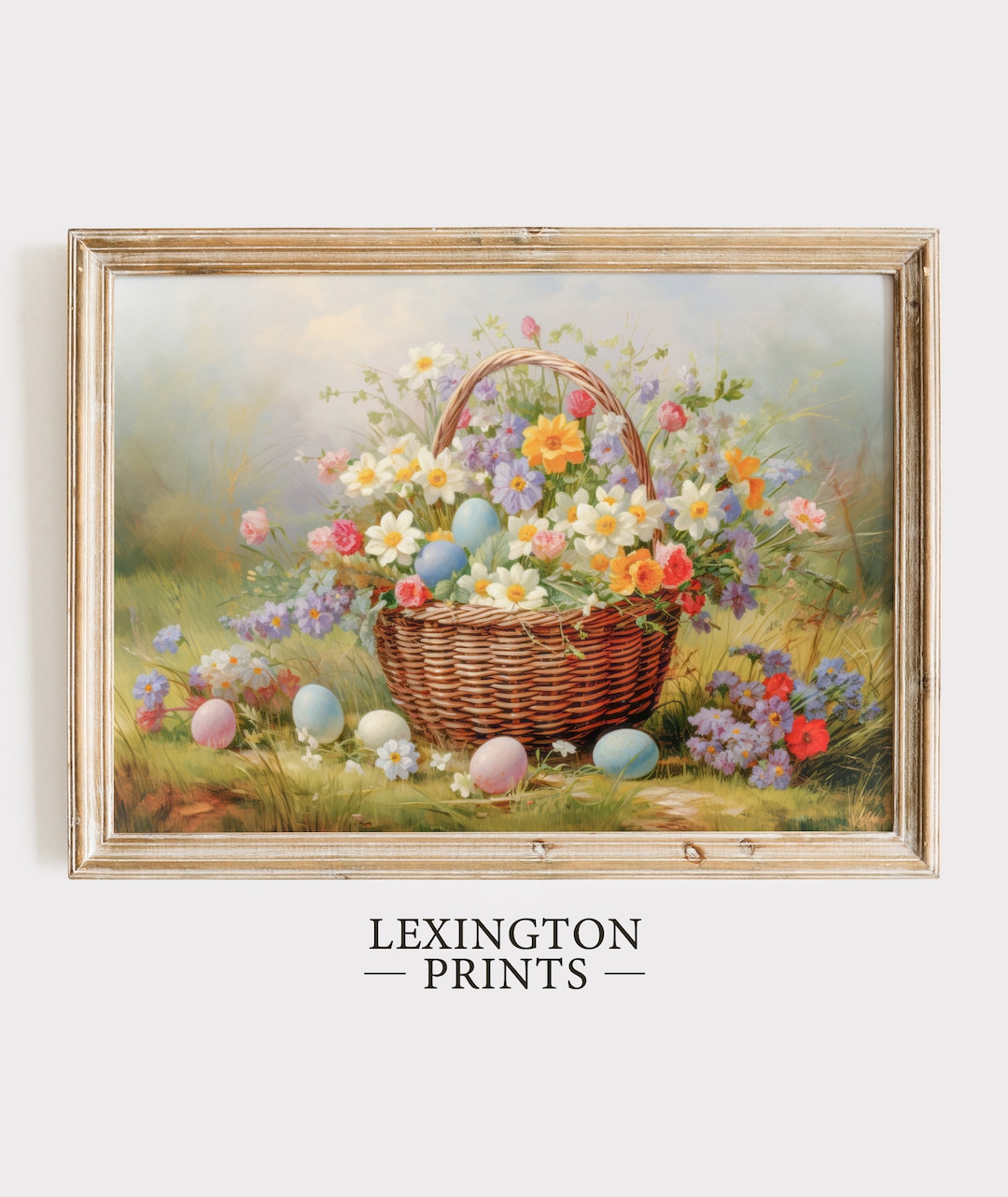 Floral Easter Basket Spring Printable Easter Wall Art Spring Print ...