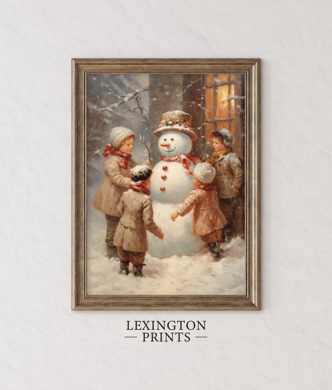 Children Building Snowman Christmas Wall Art Christmas Snowman Decor ...