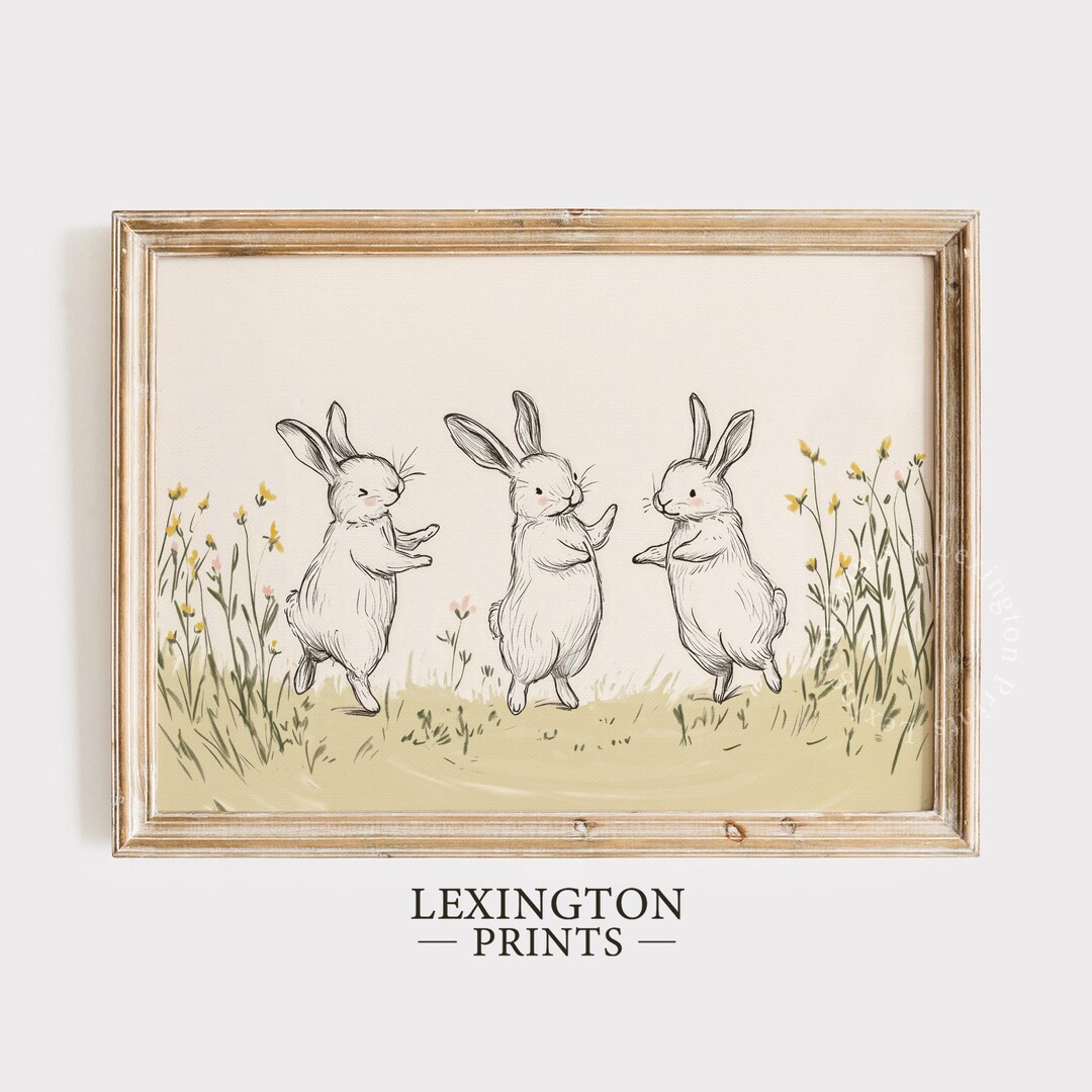 Pastel Dancing Bunny Print, Nursery PRINTABLE Wall Art, Bunny Wall Art ...