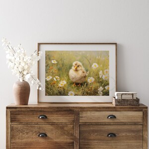 Baby Chick in Wildflower Field Printable, Spring Print Chicken Painting ...