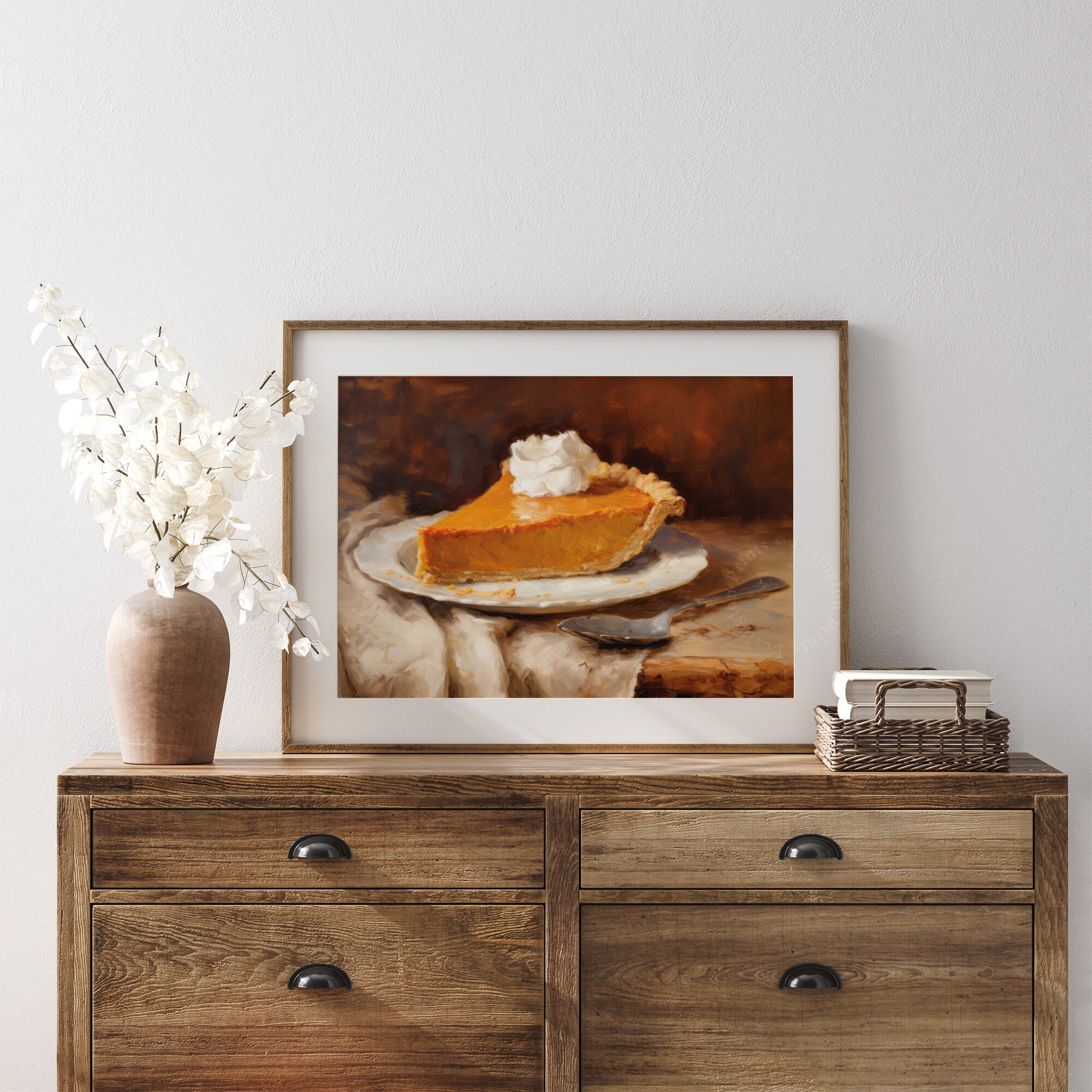 Fall Wall Art Pumpkin Pie Fall Decor Digital Fall Oil Painting Pumpkin ...