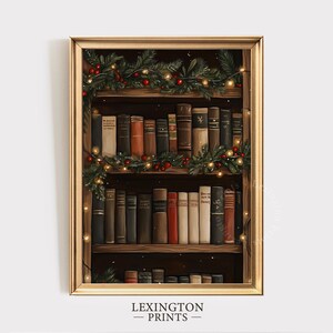 Festive Christmas Bookshelf Print, Christmas Printable Wall Art ...