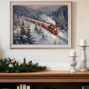 Christmas Train Art Vintage Christmas Wall Art Forest Wall Art ...