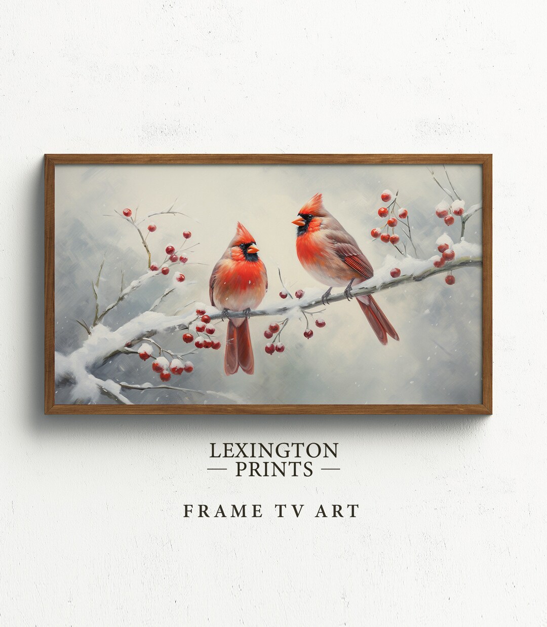 Snowy Winter Cardinal Bird Christmas Frame TV Art Christmas Wall Art ...