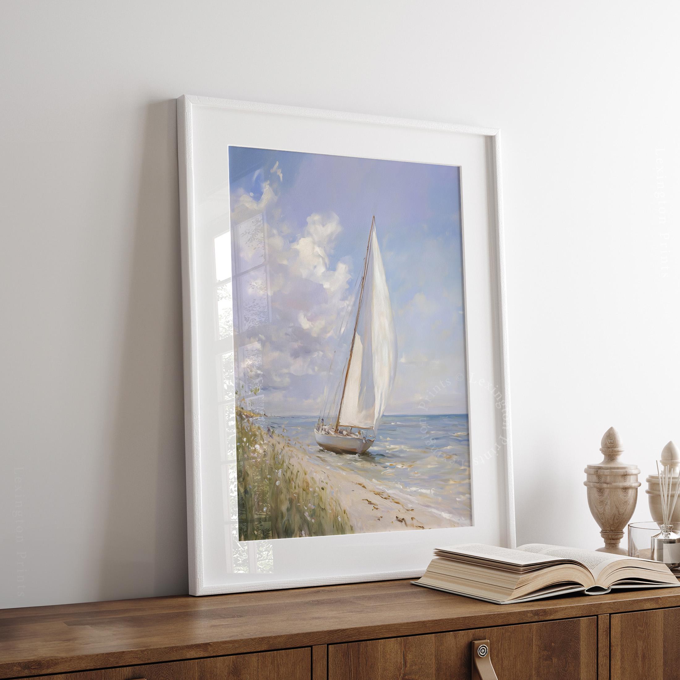 Coastal Sailboat Print, Summer PRINTABLE Wall Art, Beach Print Coastal ...