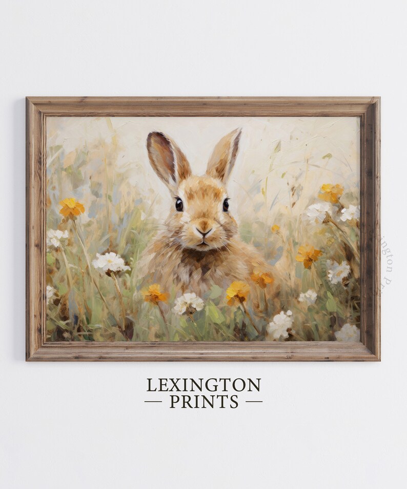 Spring Bunny Rabbit in Wildflower Field Printable, Light Spring Decor ...