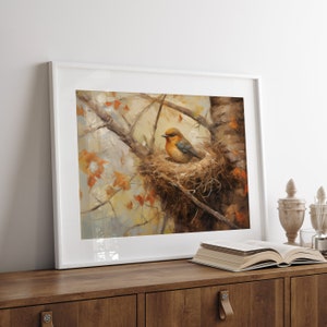 Printable Vintage Fall Bird Art Autumn Decor Rustic Fall Wall Oil ...