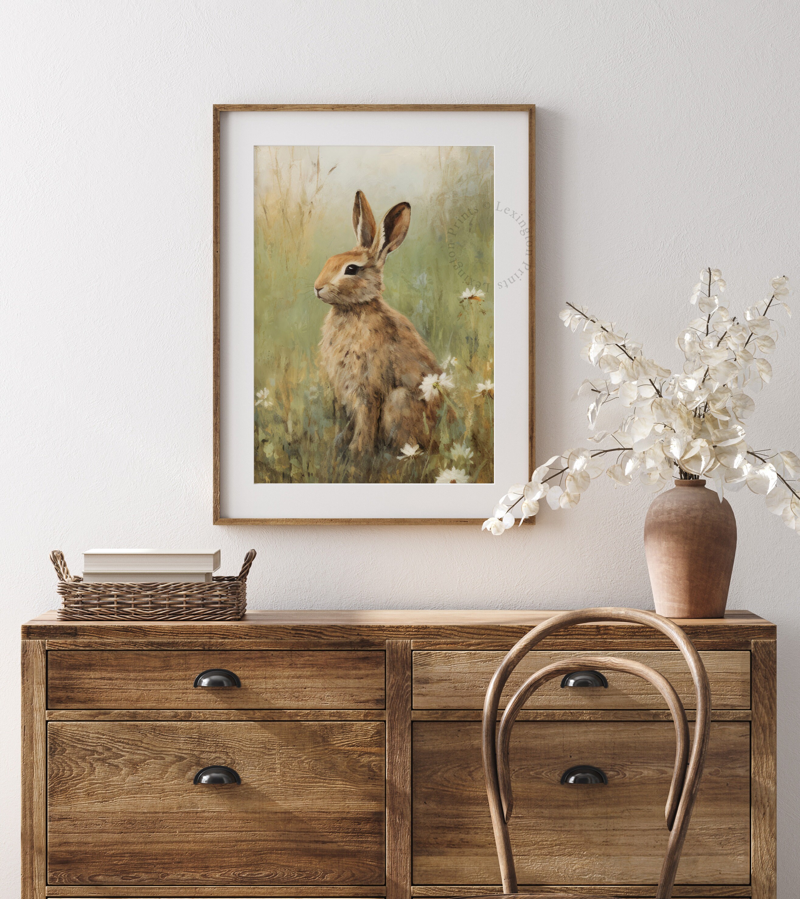 Rustic Spring Bunny Rabbit Printable, Wildflower Field Art, Vintage ...