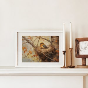 Printable Vintage Fall Bird Art Autumn Decor Rustic Fall Wall Oil ...
