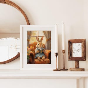Cute Easter Bunny Reading A Book Easter Wall Art Easter Print Spring ...