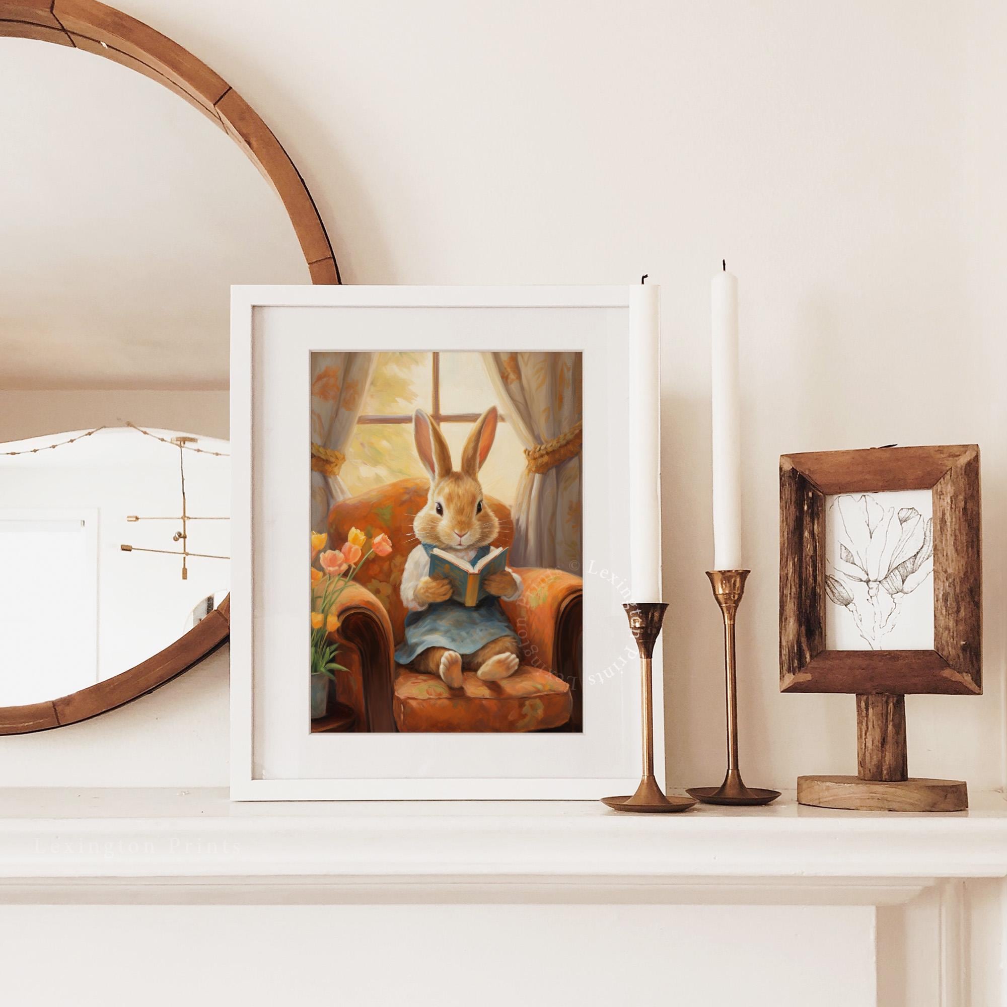 Cute Easter Bunny Reading A Book Easter Wall Art Easter Print Spring ...