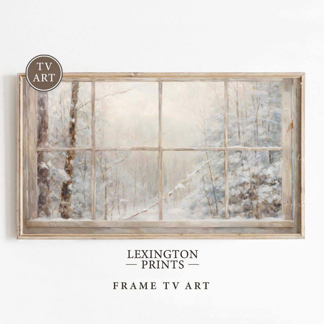 Snowy Window Christmas Frame TV Art Christmas Forest Wall Art Landscape ...
