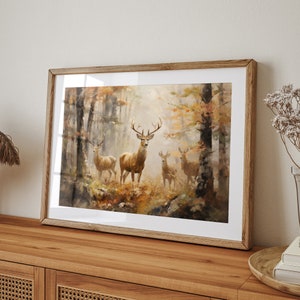 Fall Wall Decor Printable Deer Painting Forest Art Painting Rustic Fall ...