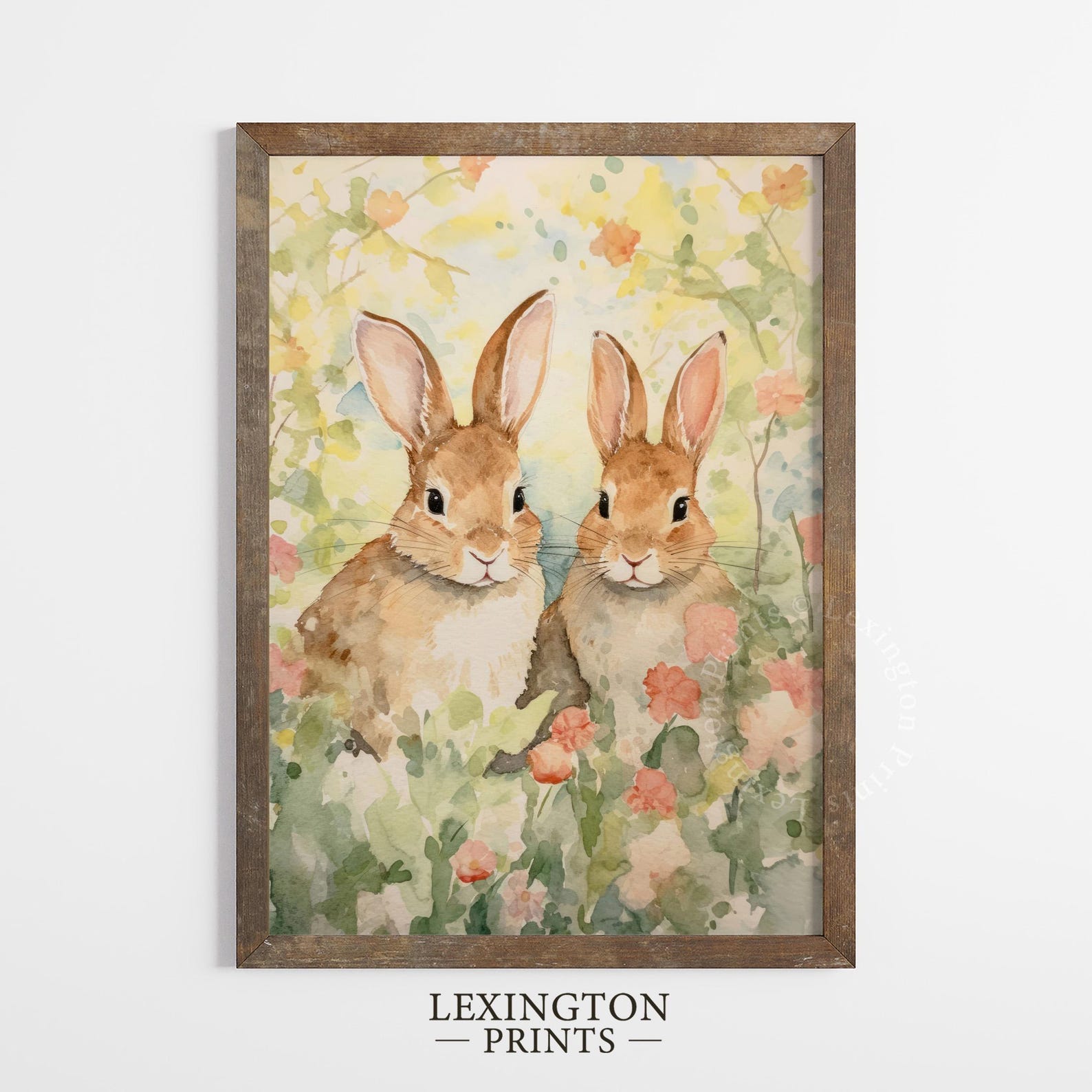 Spring Bunny Rabbits Spring Decor Vintage Spring Watercolor Print ...