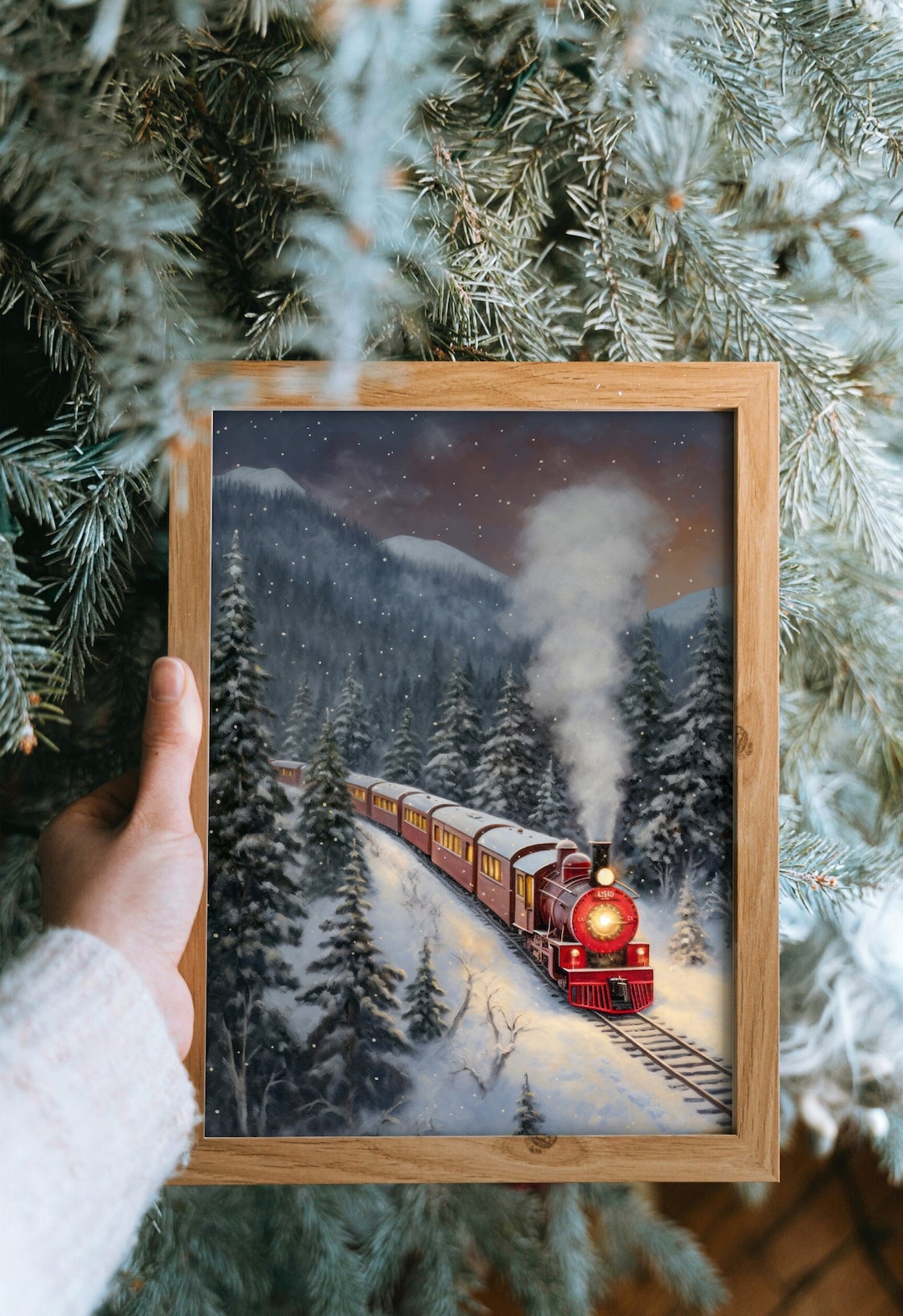 Christmas Train Art Vintage Christmas Wall Art Forest Wall Art ...