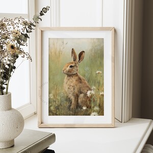 Rustic Spring Bunny Rabbit Printable, Wildflower Field Art, Vintage ...