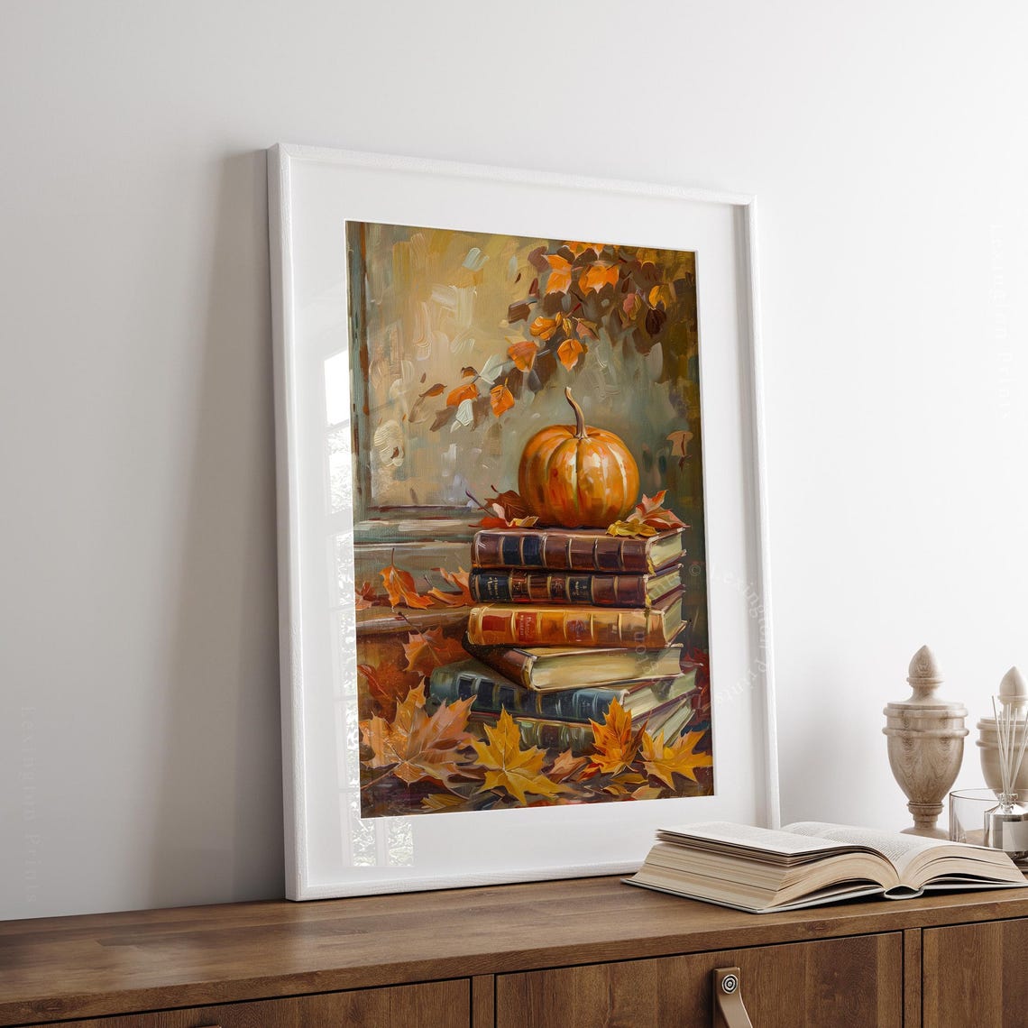Vintage Book Stack Fall Printable Wall Art, Fall Print Pumpkin Wall Art ...