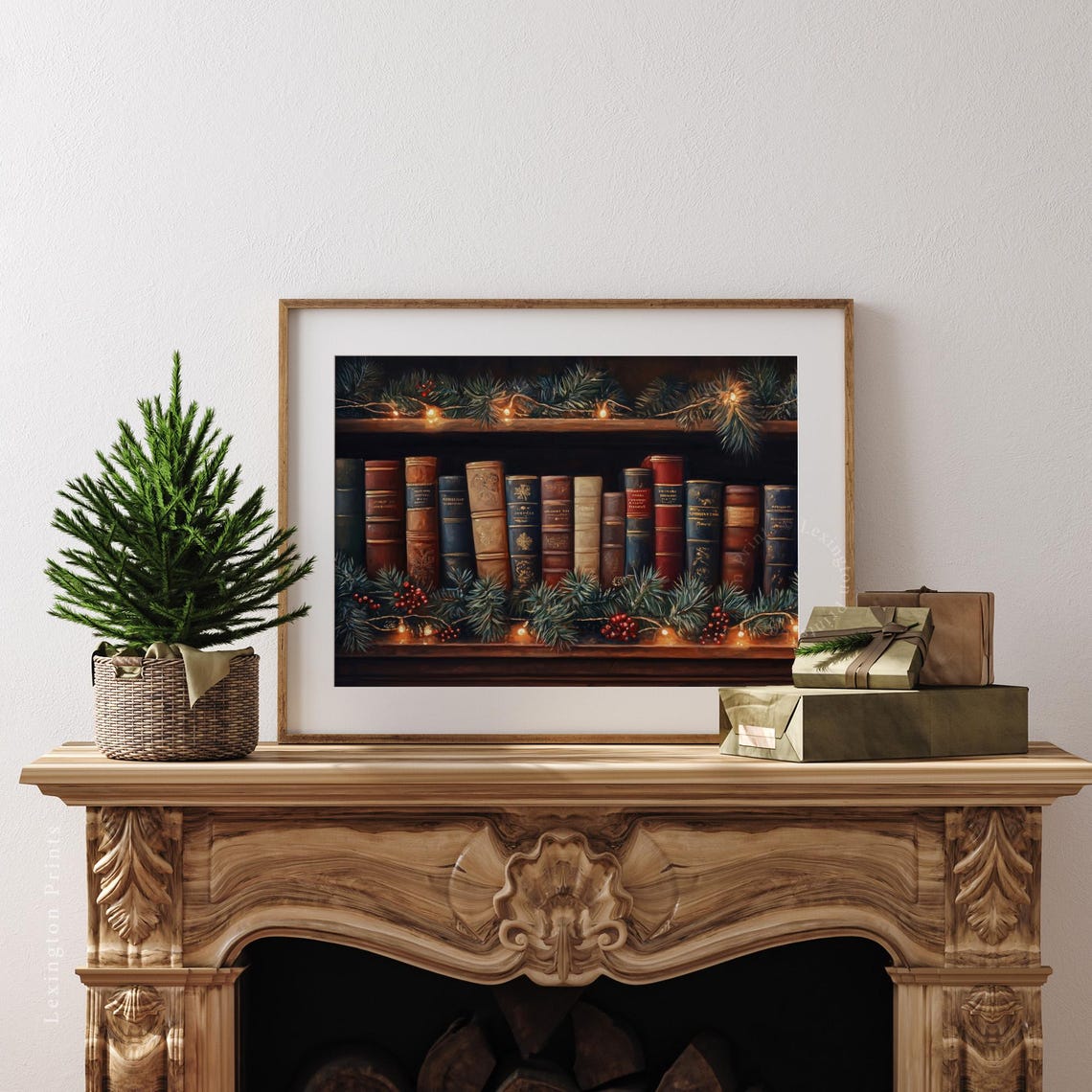 Moody Christmas Bookshelf Print, Christmas Printable Wall Art, Dark ...