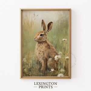 Rustic Spring Bunny Rabbit Printable, Wildflower Field Art, Vintage ...