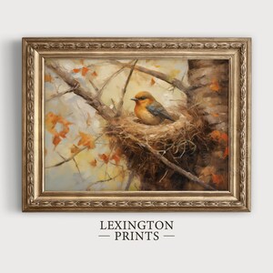 Printable Vintage Fall Bird Art Autumn Decor Rustic Fall Wall Oil ...