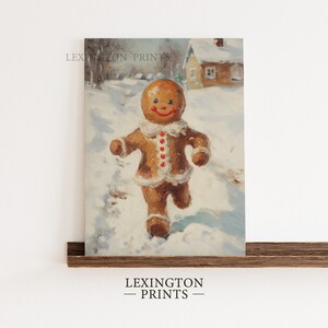 Cute Vintage Christmas Wall Art Gingerbread Man Christmas Oil Painting ...