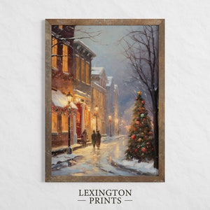 Vintage Christmas Wall Art Town City Art Landscape Painting Christmas ...