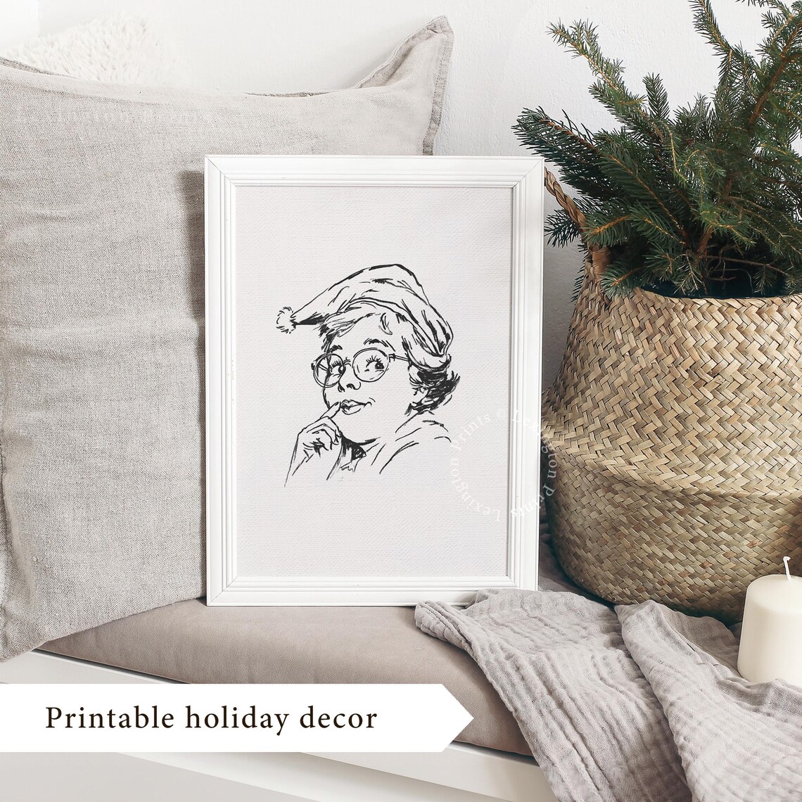 Christmas Sketch Gallery Wall Art Set of 6, Vintage PRINTABLE Christmas ...