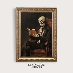 Skeleton Reading Book Halloween Decor Printable Vintage Halloween Wall ...
