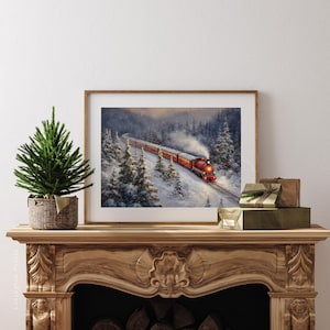 Christmas Train Art Vintage Christmas Wall Art Forest Wall Art ...