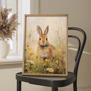 Spring Bunny Rabbit Printable, Wildflower Field Art Easter Print ...