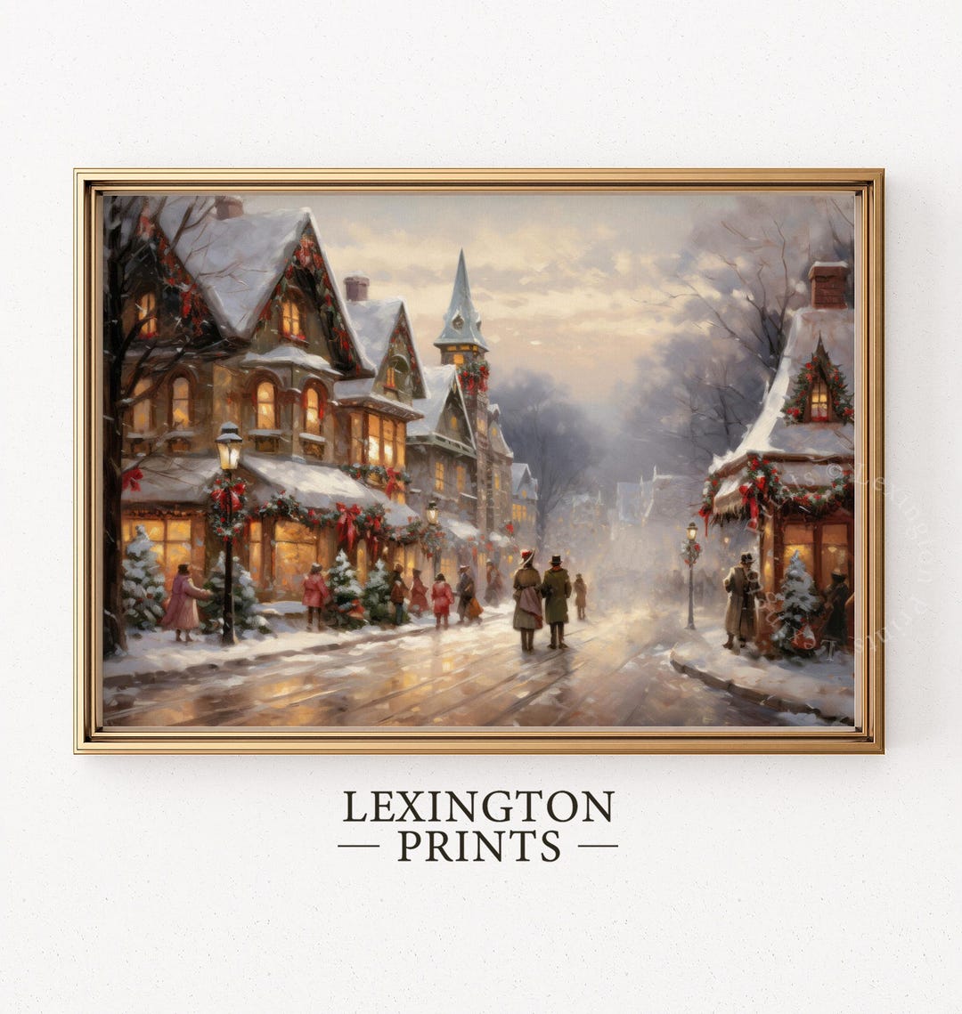 Vintage Christmas Wall Art Town City Art Christmas Village Art ...