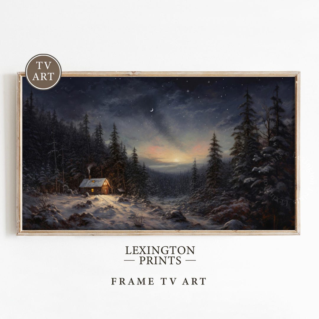 Cabin Art Christmas Frame TV Art Christmas Forest Wall Art Landscape ...