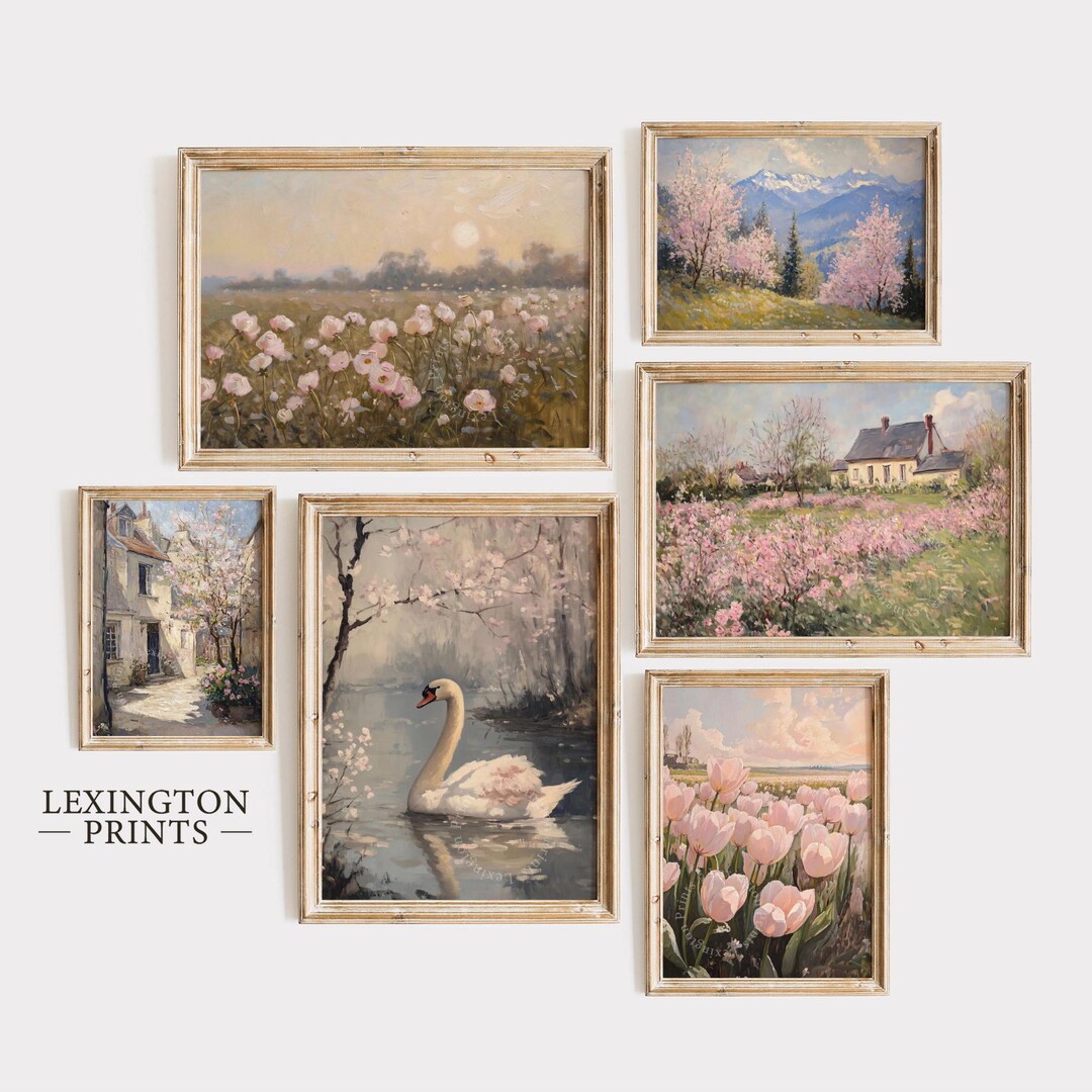 Pastel Pink Spring Print Set of 6, Spring PRINTABLE Wall Art, Pink ...