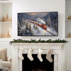 Christmas Train Art Christmas Frame TV Art Christmas Wall Art Forest ...