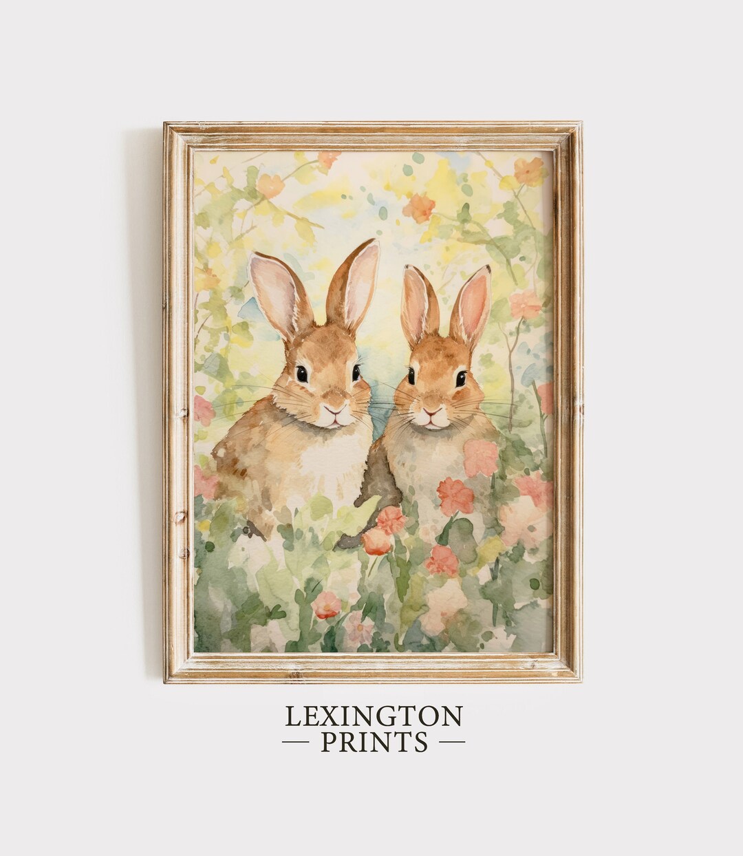 Spring Bunny Rabbits Spring Decor Vintage Spring Watercolor Print ...