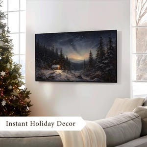 Cabin Art Christmas Frame TV Art Christmas Forest Wall Art Landscape ...