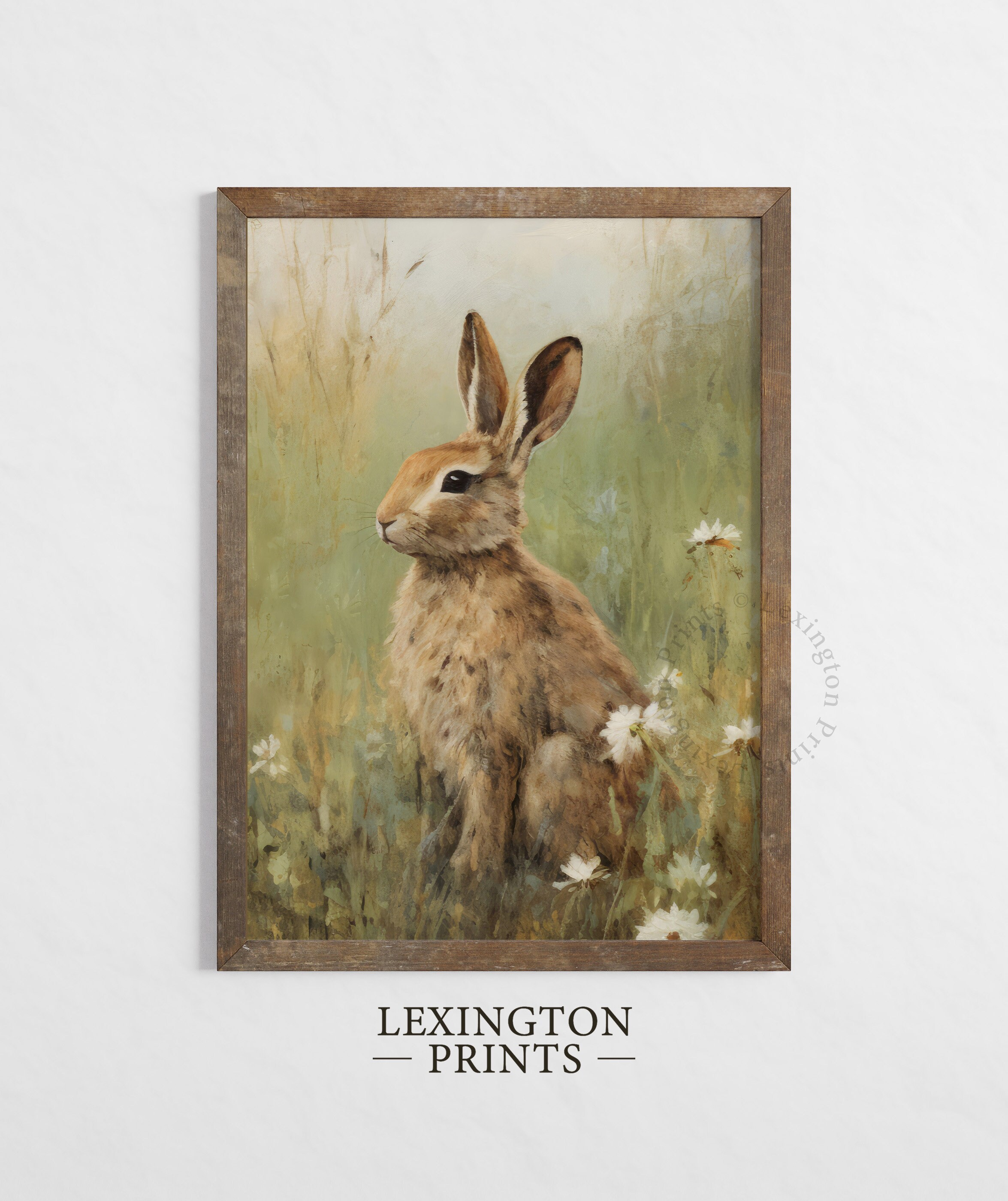 Rustic Spring Bunny Rabbit Printable, Wildflower Field Art, Vintage ...