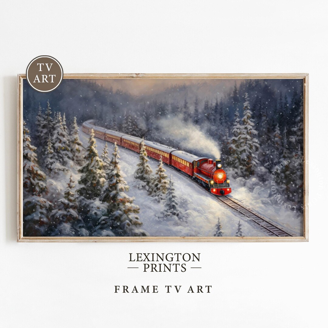 Christmas Train Art Christmas Frame TV Art Christmas Wall Art Forest ...
