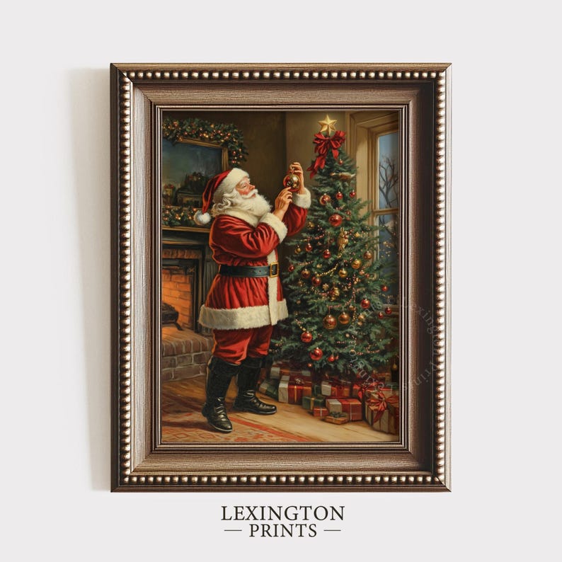 Santa Decorating Christmas Tree Print, Christmas Printable Wall Art ...