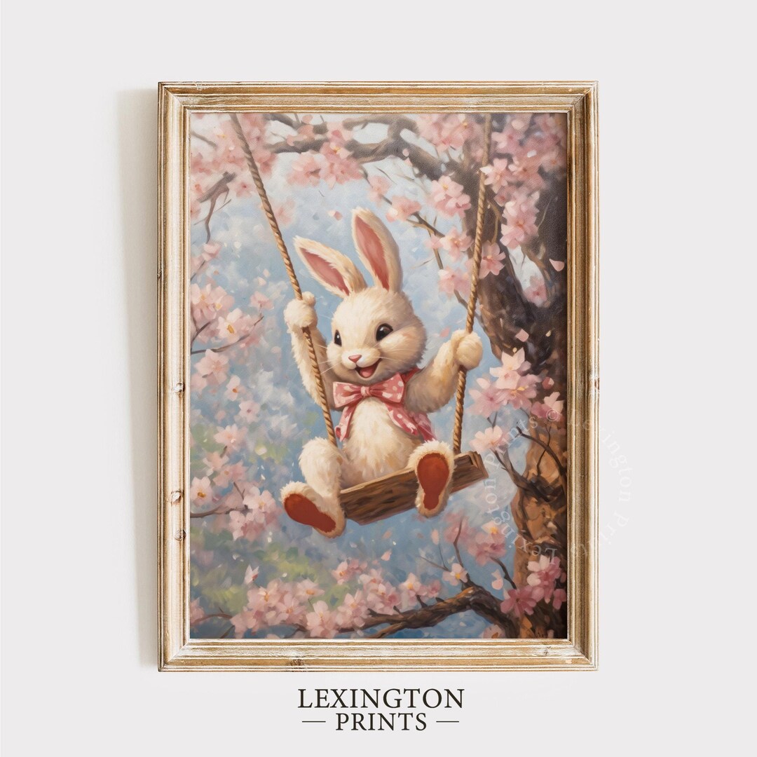 Cute Swinging Easter Bunny Printable Easter Wall Art Easter Decor ...