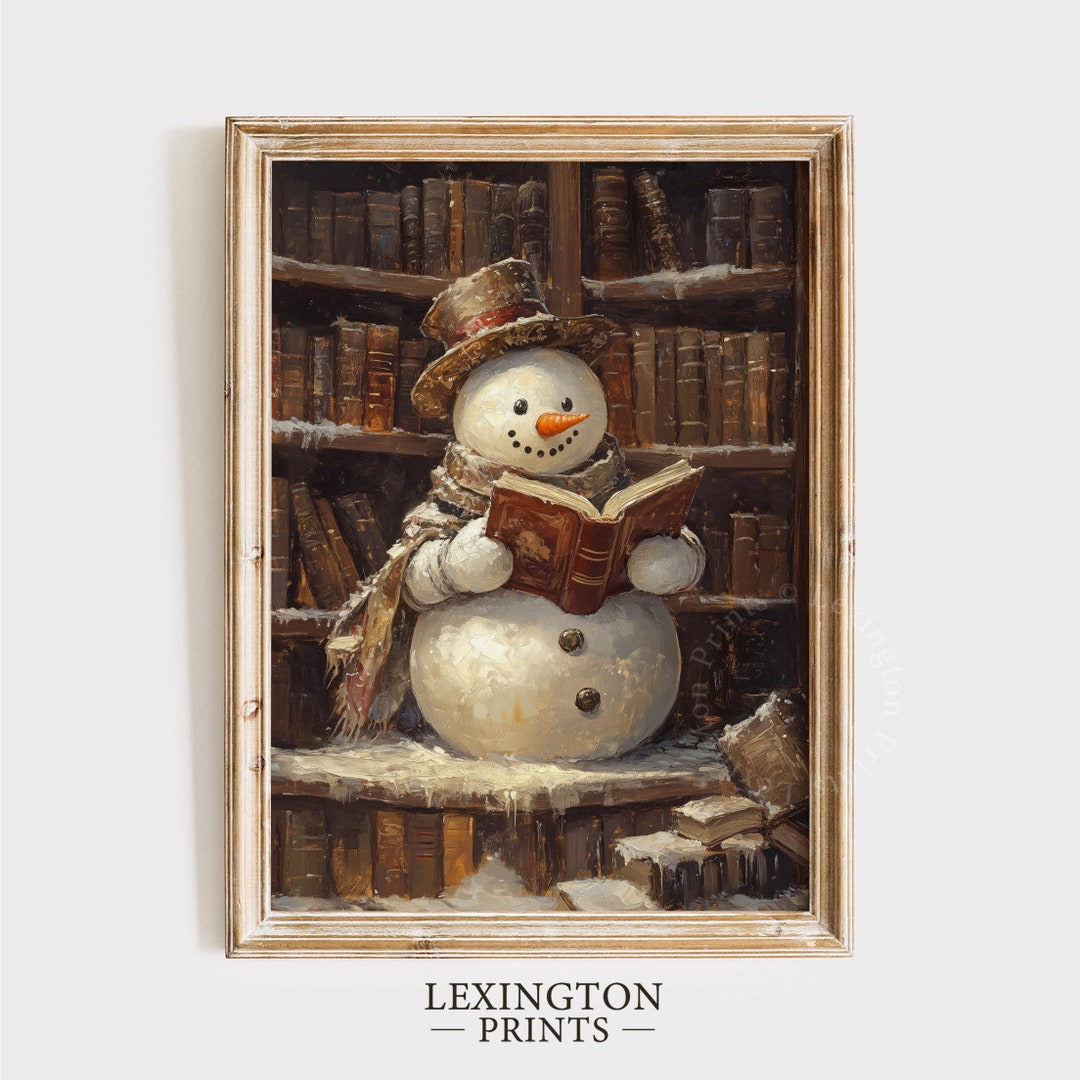Cute Snowman Reading Book Art, Christmas Printable Wall Art, Christmas ...
