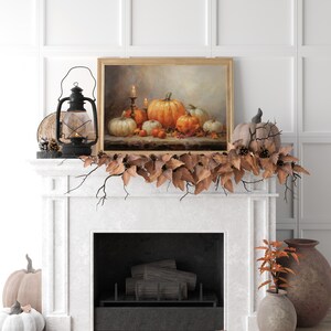 Fall Wall Decor Printable Pumpkin Candle Art Painting Rustic Fall Art ...