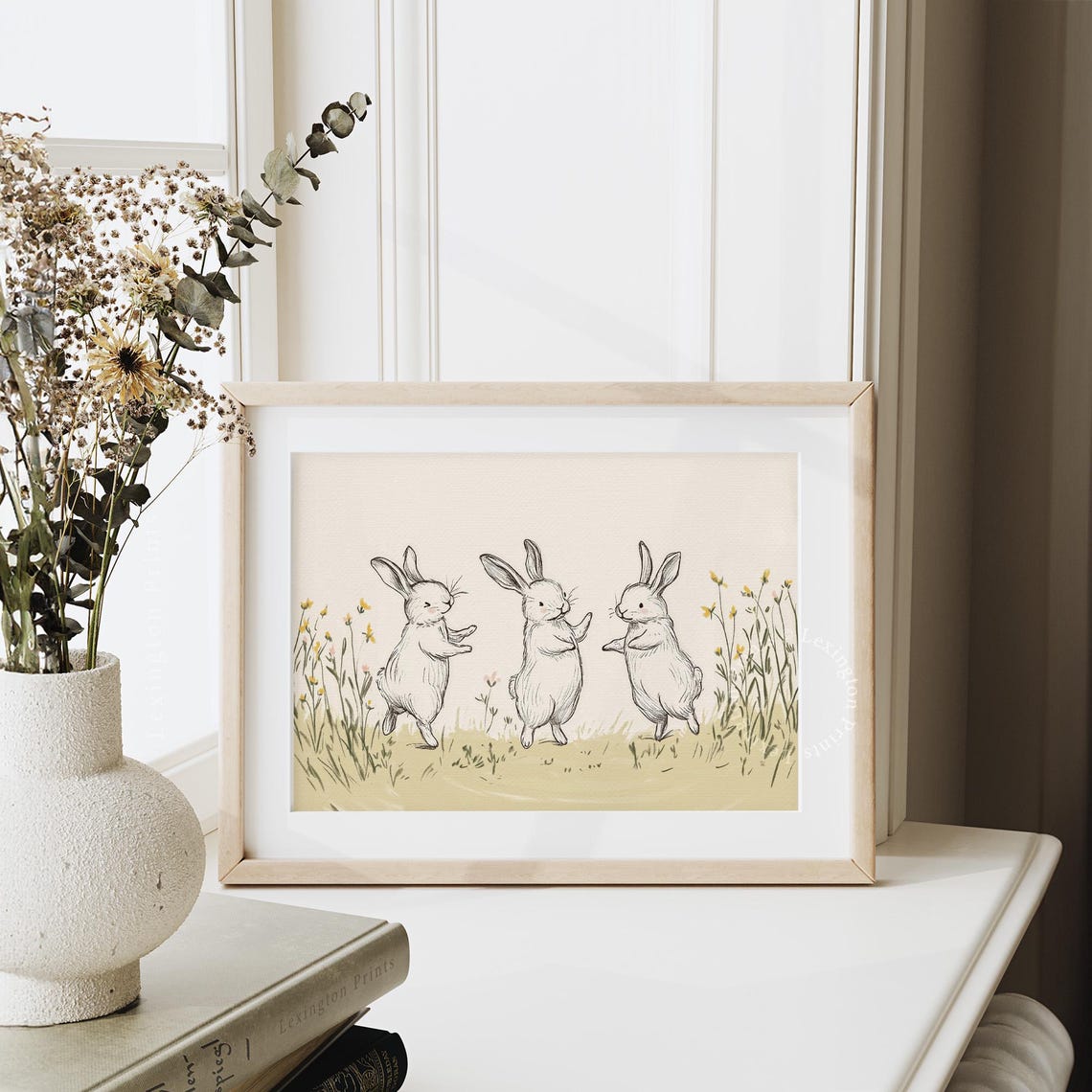 Pastel Dancing Bunny Print, Nursery PRINTABLE Wall Art, Bunny Wall Art ...
