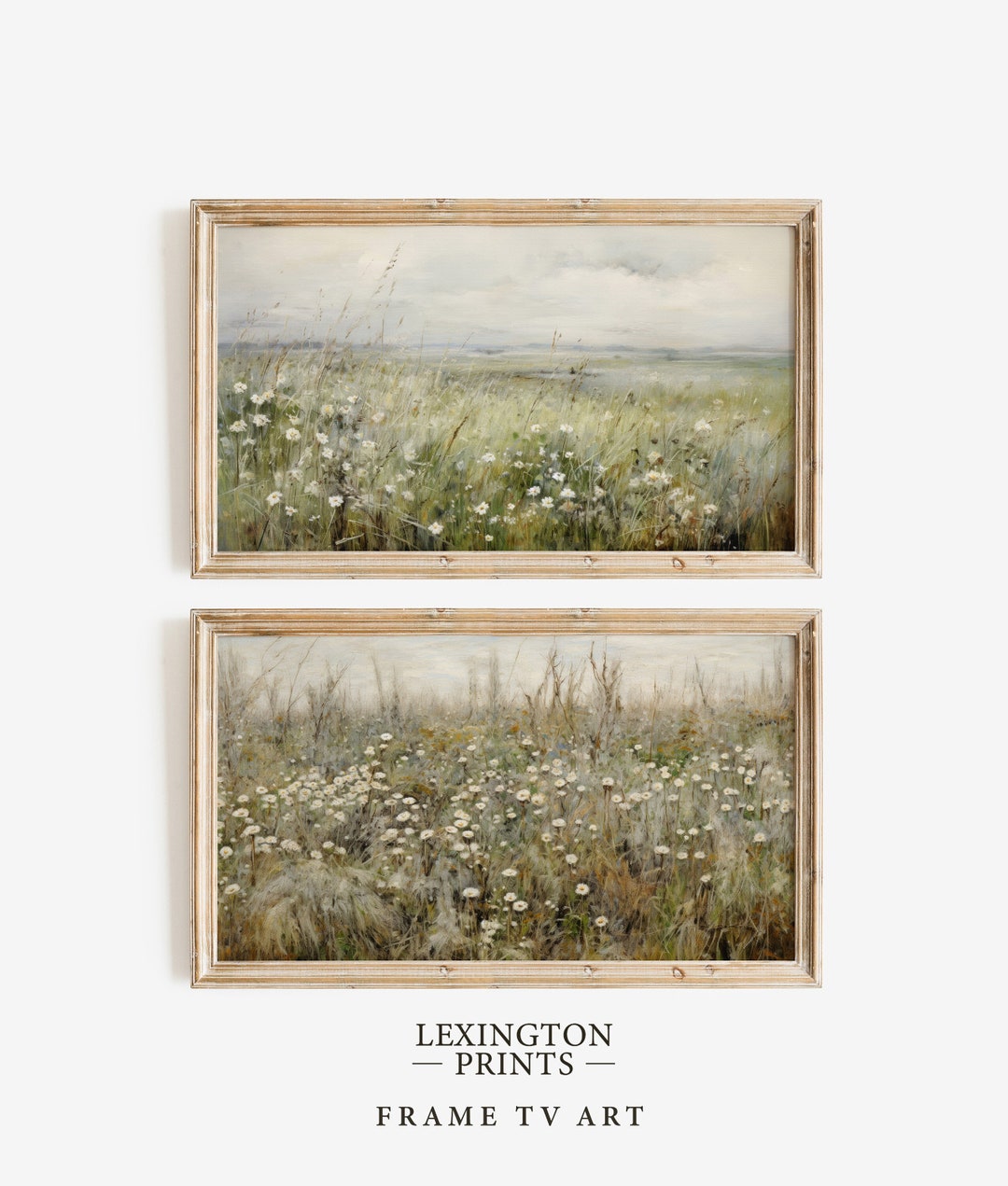 Moody Wildflower TV Art Set of 2, Neutral Landscape, Spring Farmhouse ...