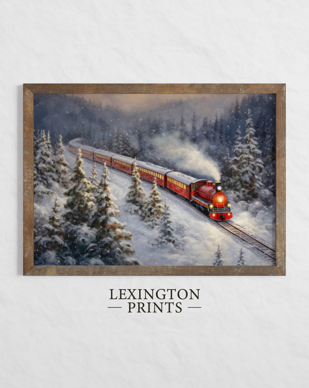 Christmas Train Art Vintage Christmas Wall Art Forest Wall Art ...