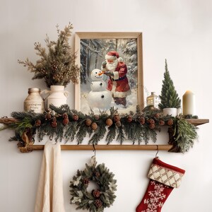 Vintage Santa Building Snowman Print, Christmas Printable Wall Art ...