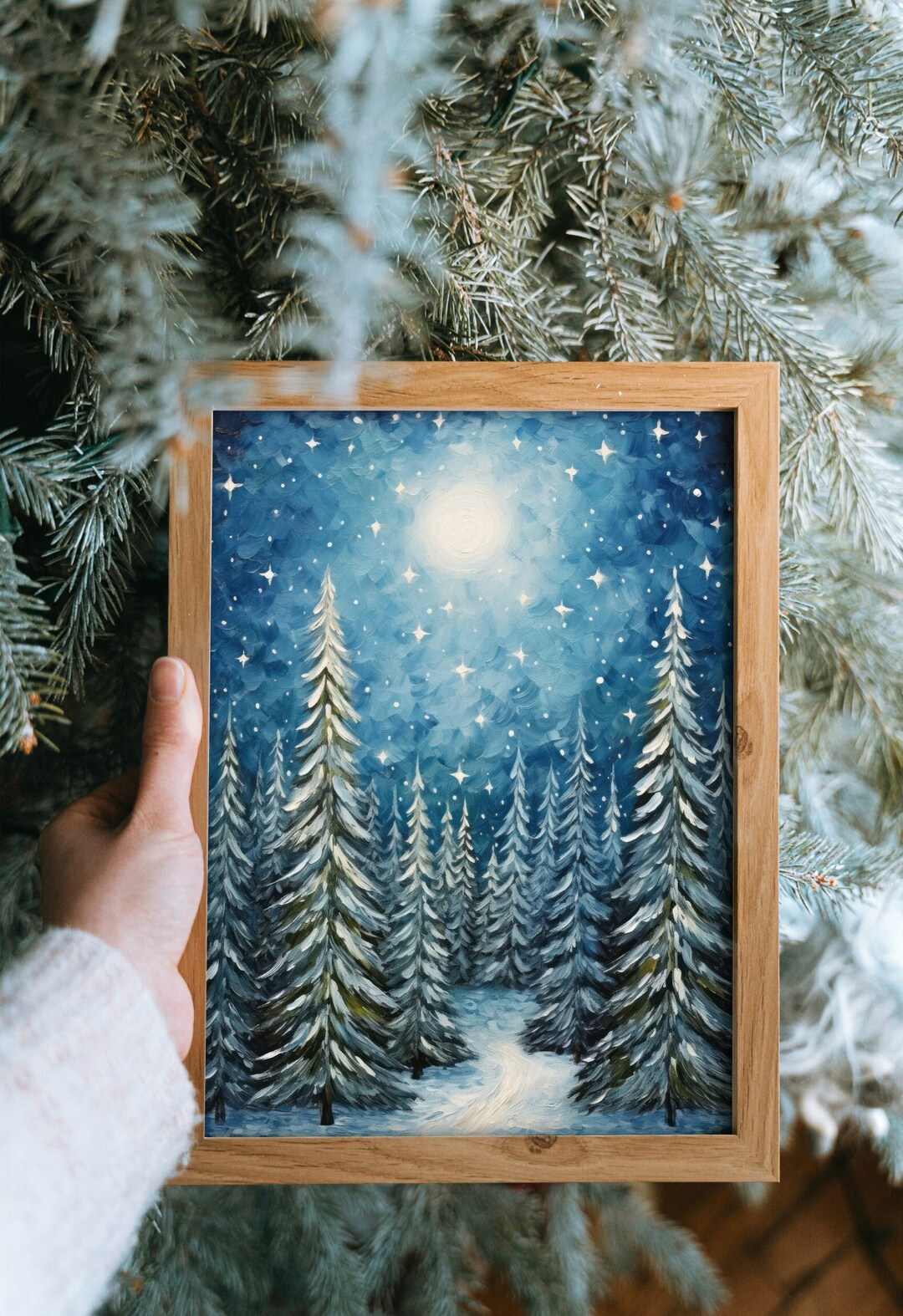 Vintage Christmas Starry Night Print Christmas Wall Art Van Gogh ...