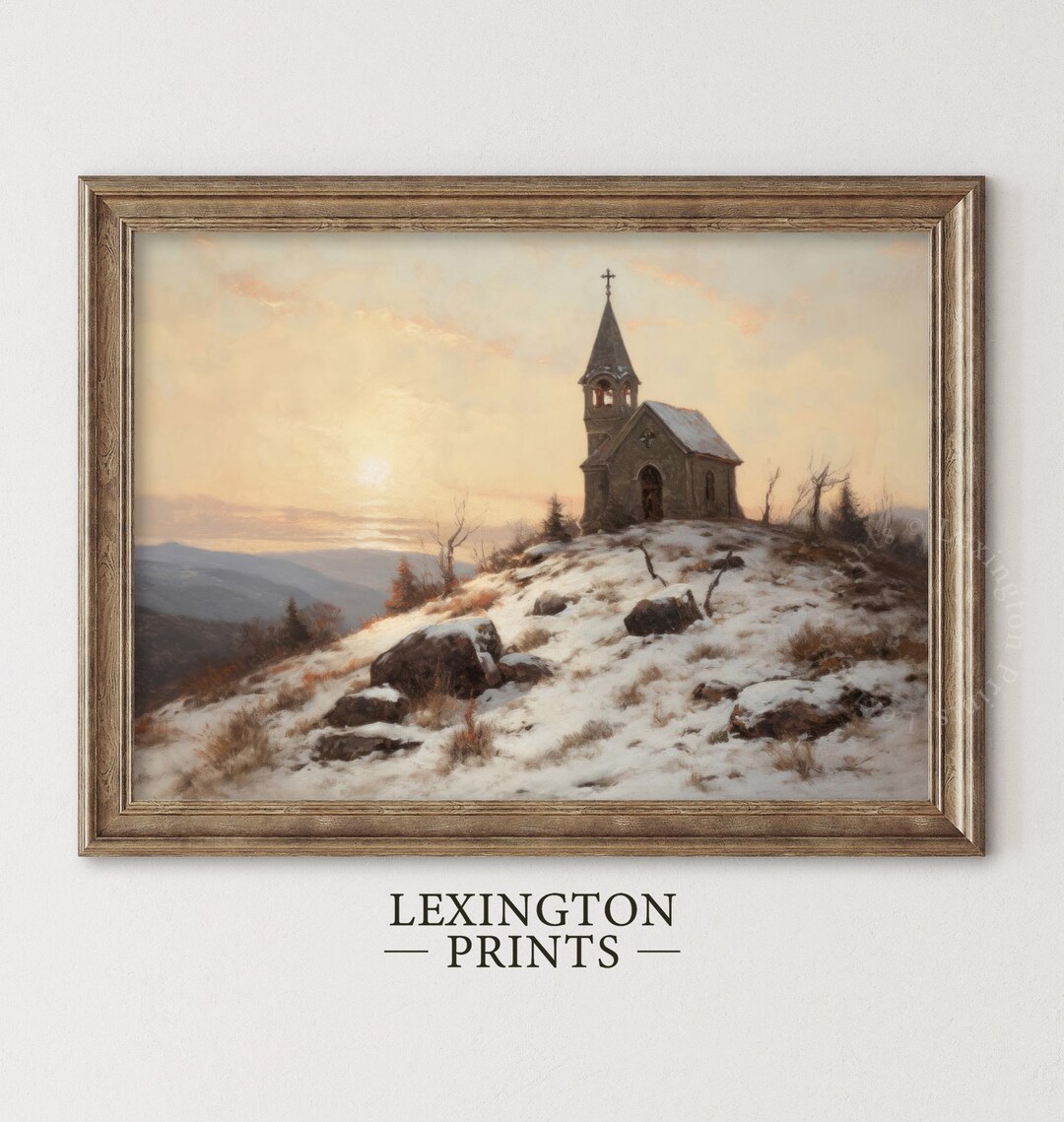 Rustic Winter Landscape Painting Mountain Wall Art Church Painting ...