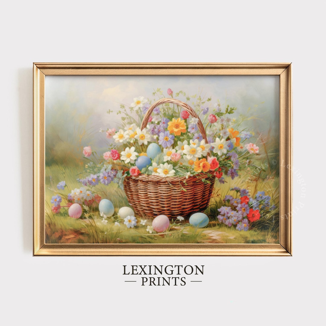 Floral Easter Basket Spring Printable Easter Wall Art Spring Print ...