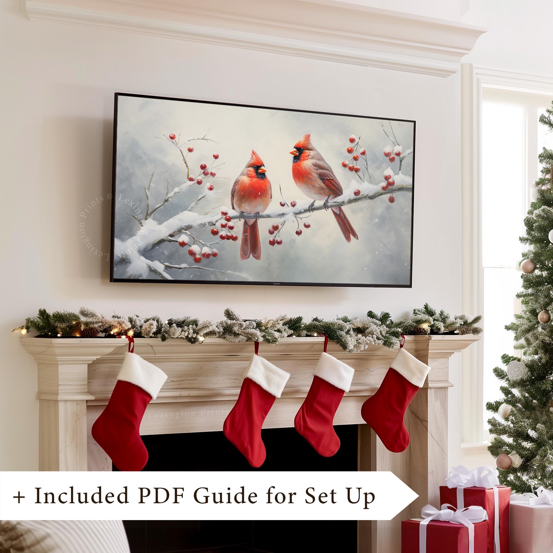 Snowy Winter Cardinal Bird Christmas Frame TV Art Christmas Wall Art ...